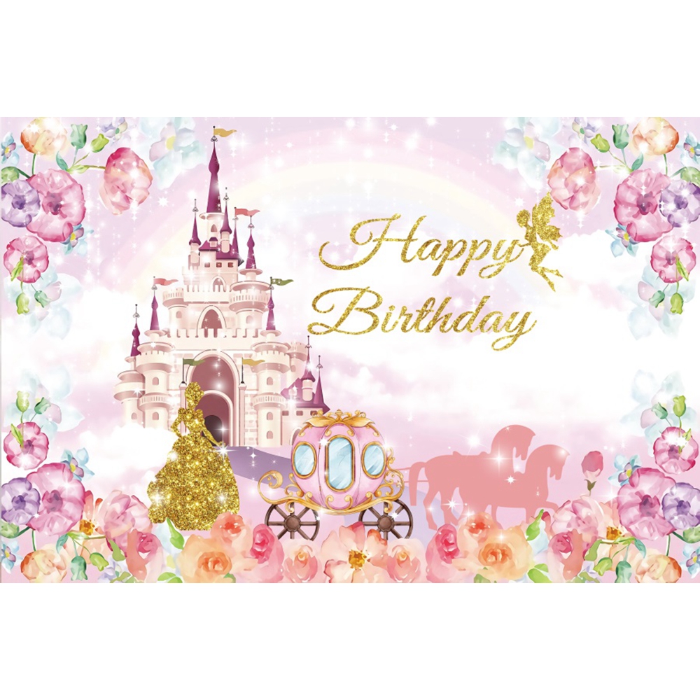 Princess Birthday Party Backdrop Pink Royal Castle Photography ...