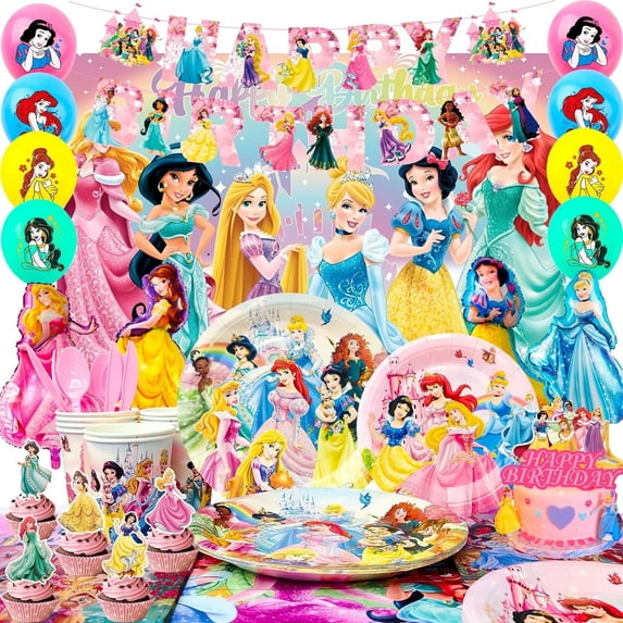 Princess Birthday Party Decorations, 86pcs Princess Party Tableware ...