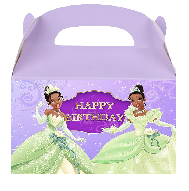 Princess Birthday Party Favor Boxes, Purple and Green, Happy Birthday ...