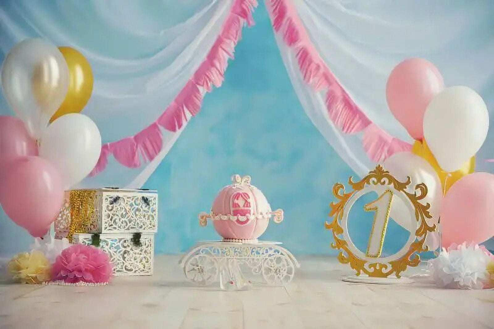 Princess Birthday Party Pink Scene Flowers Balloons Photo Background ...