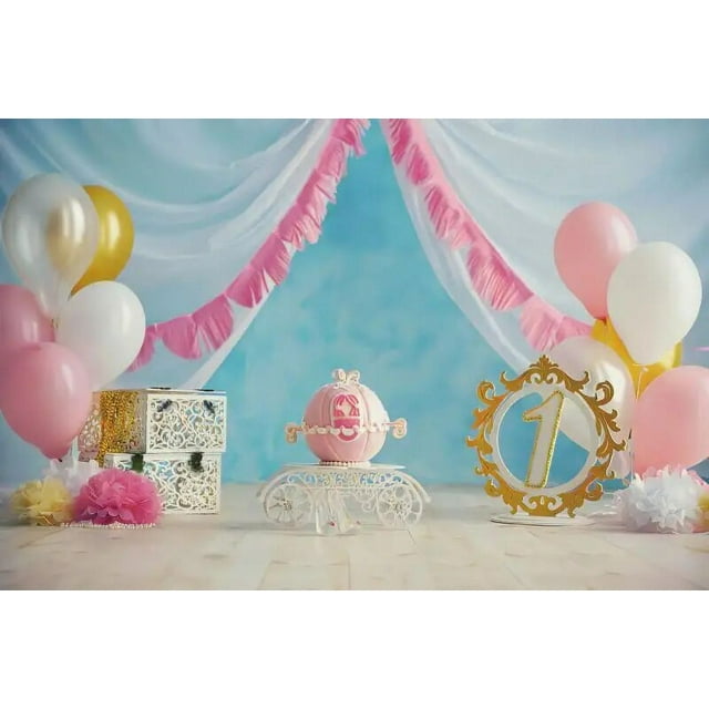 Princess Birthday Party Pink Scene Flowers Balloons Photo Background ...