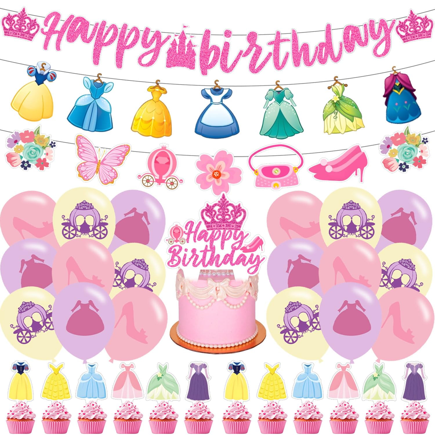 Princess Birthday PartyEGSC Supplies,Pink Princess Birthday Banner for ...