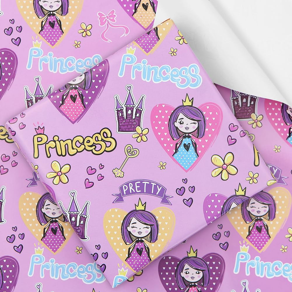 Princess Birthday Wrapping Paper for Girls Kids Baby Child, Lovely Pink ...