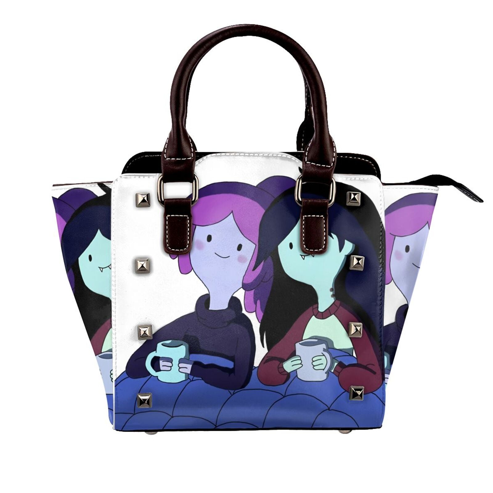 Princess Bubblegum And Marceline 1 Handbag Leather Rivet Shoulder Bag ...