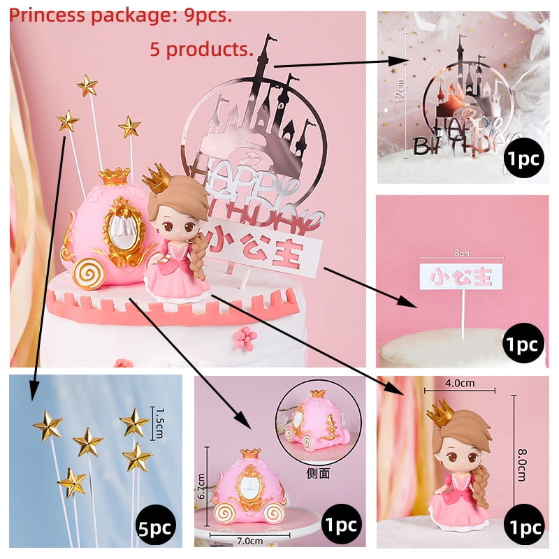 Princess Cake Topper Happy Birthday Castle Prince Cake Decoration for ...