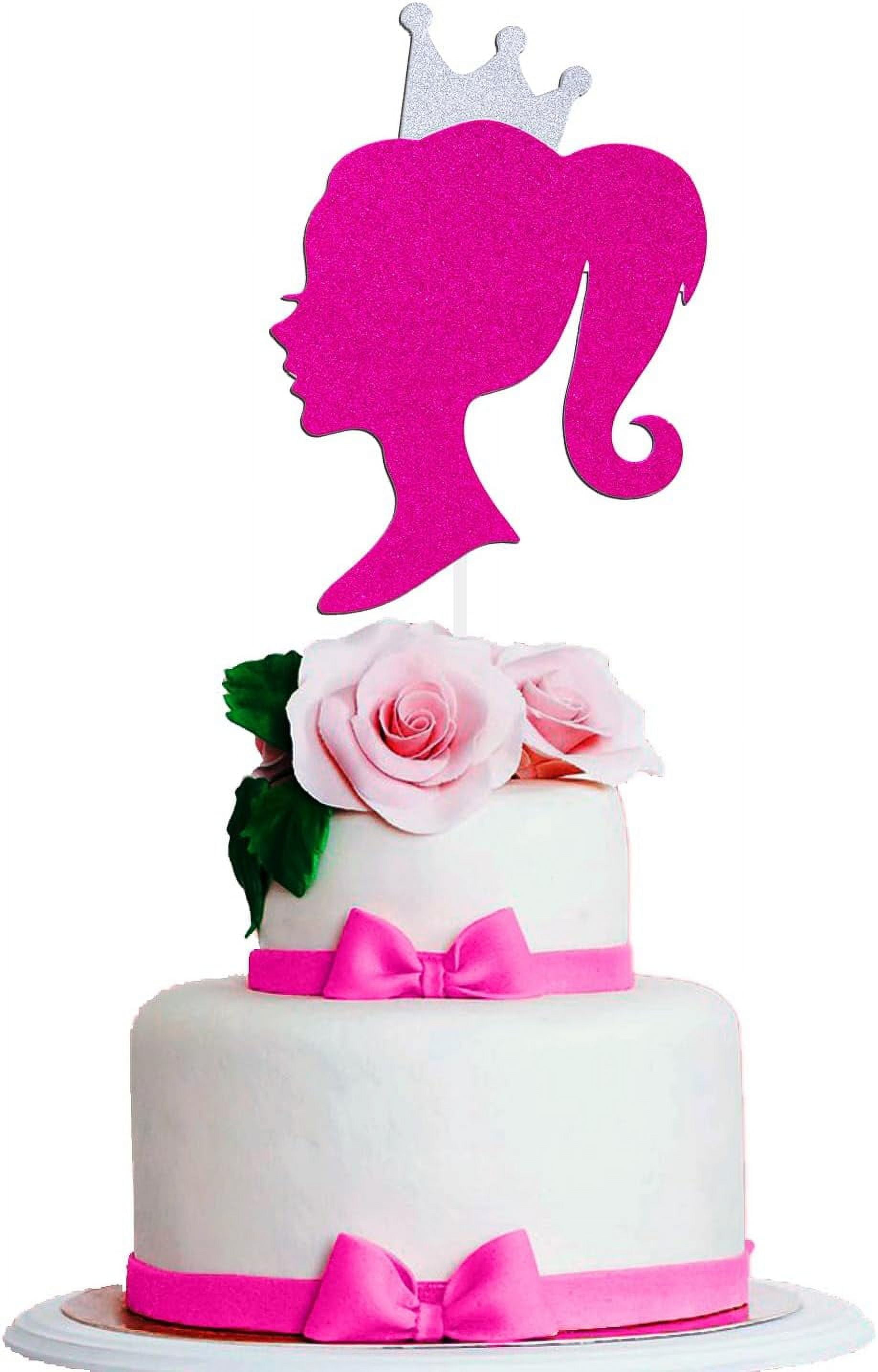 Princess Cake Toppers Hot Pink Glitter Doll Head Cake Picks for ...