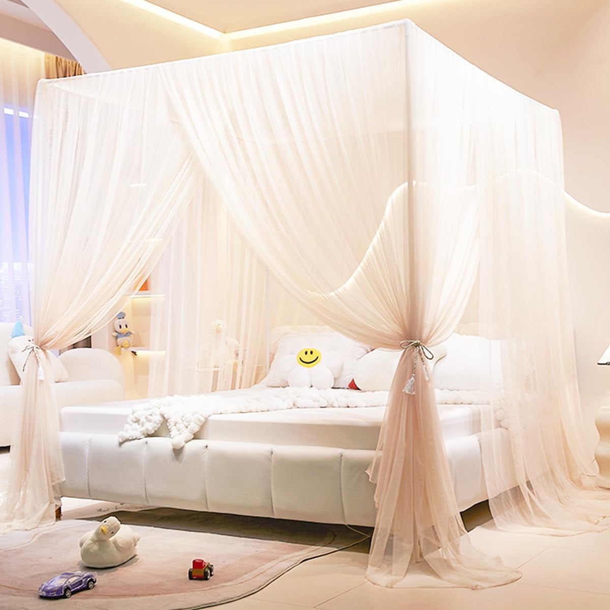 Princess Canopy Bed Curtains 4 Corners Post Mosquito Net - Cozy Drape ...