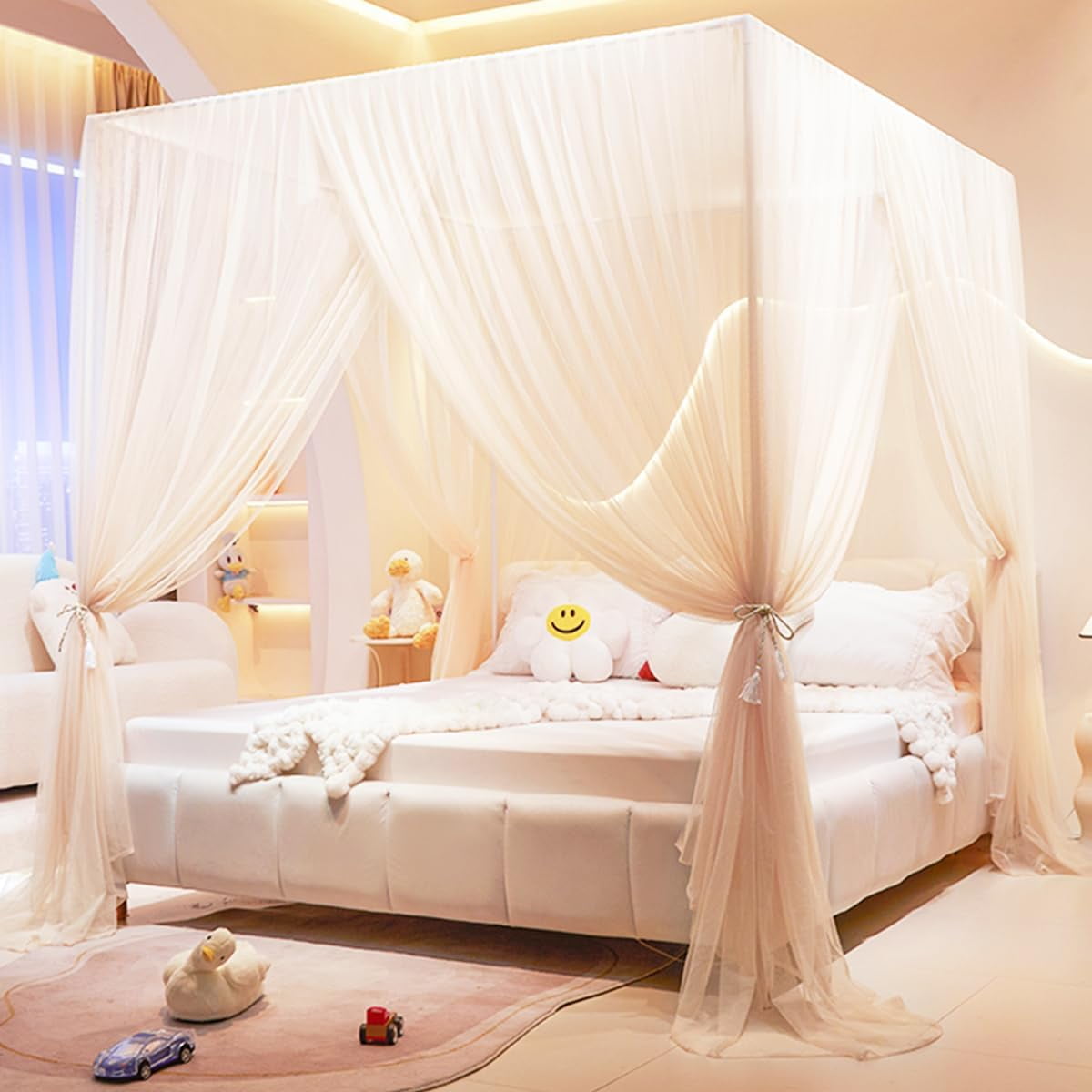 Princess Canopy Bed Curtains 4 Corners Post Mosquito Net - Cozy Drape ...