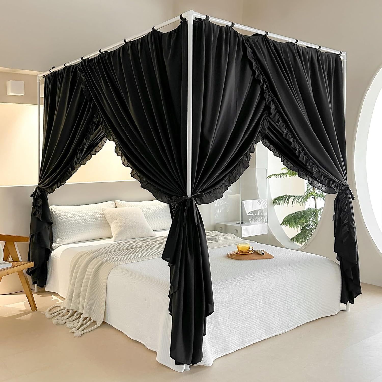 Princess Canopy Bed Curtains with Top Ties - Windproof & Lightproof for Girls' Adult Bedroom ...