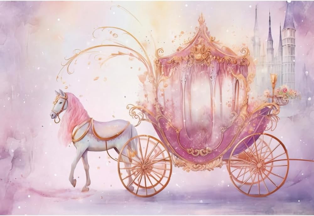 Princess Carriage Backdrop Violet Pink Royal Castle Pumpkin Carriage ...