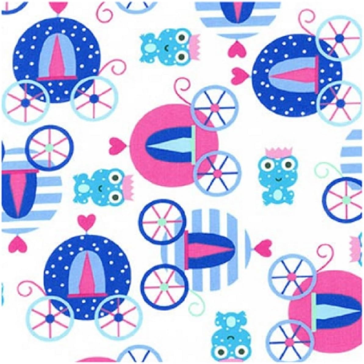 Princess Carriages Frogs Fabric Princess Life by Ann Kelle Pink Blue ...