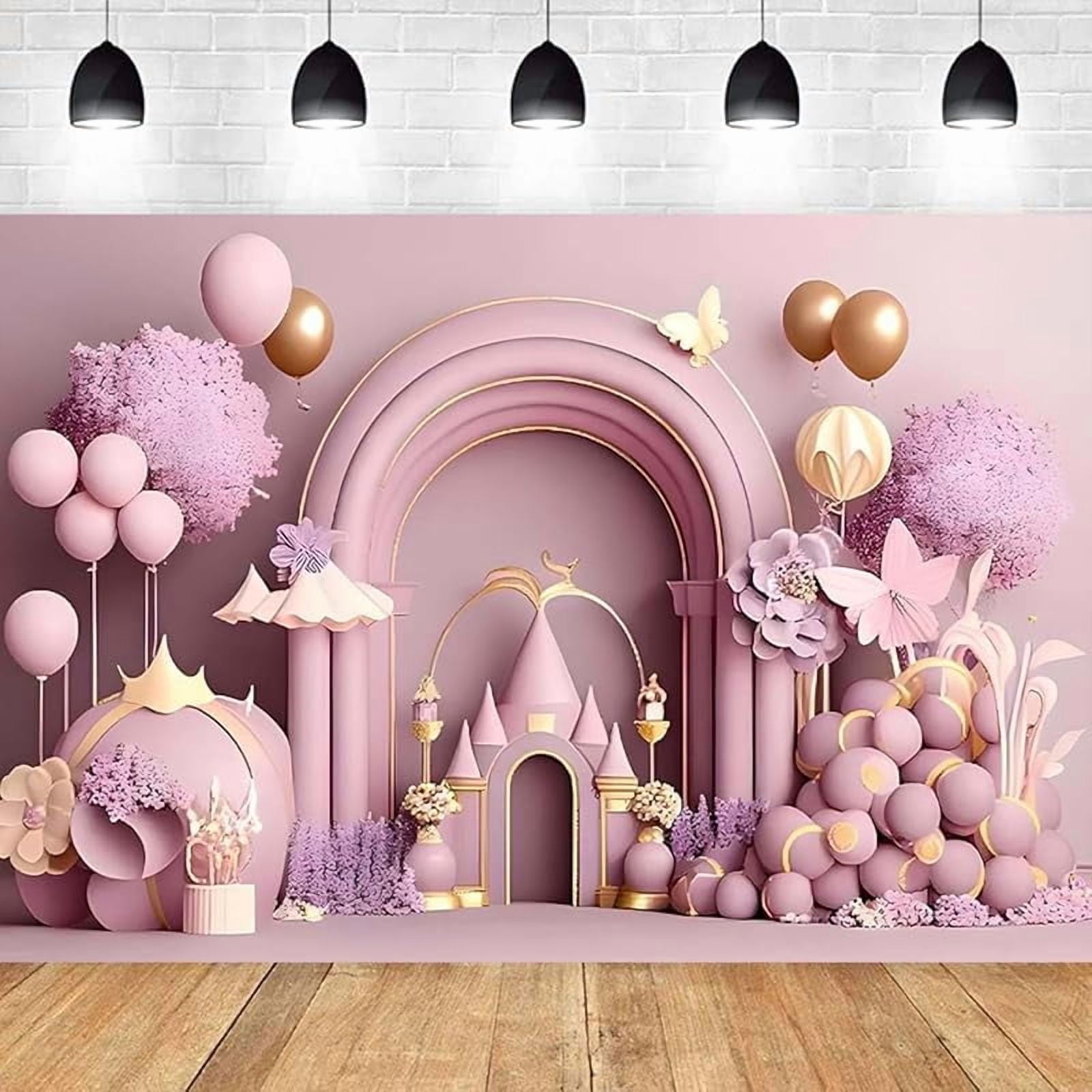 Princess Castle Arch Balloon Backdrop Flower Purple Castle Birthday ...