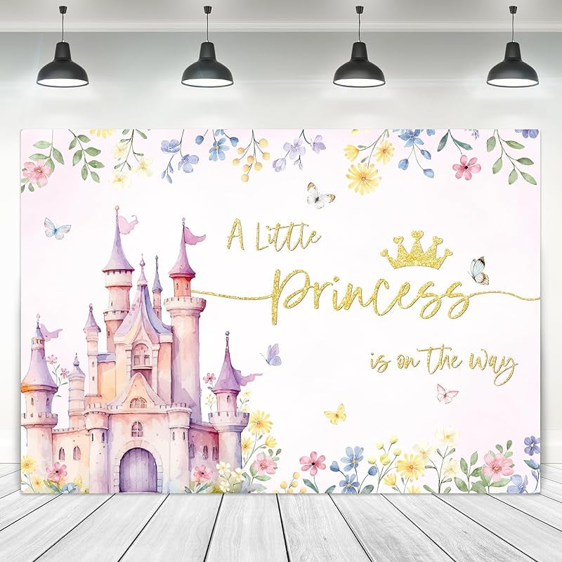 Princess Castle Baby Shower Backdrop A Little Girl is On The Way Pink ...