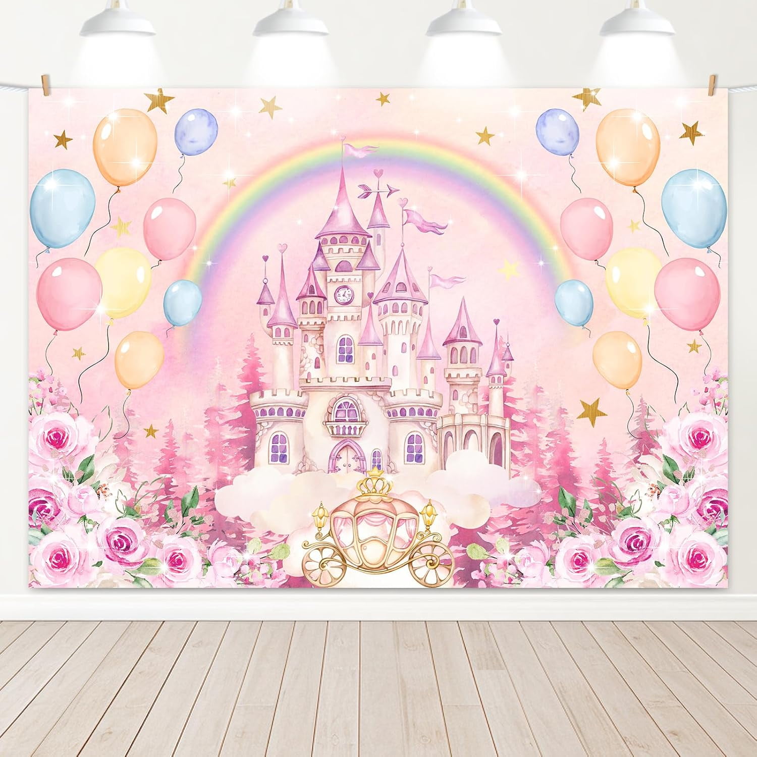 Princess Castle Backdrop Watercolor Rainbow Castle Photography ...