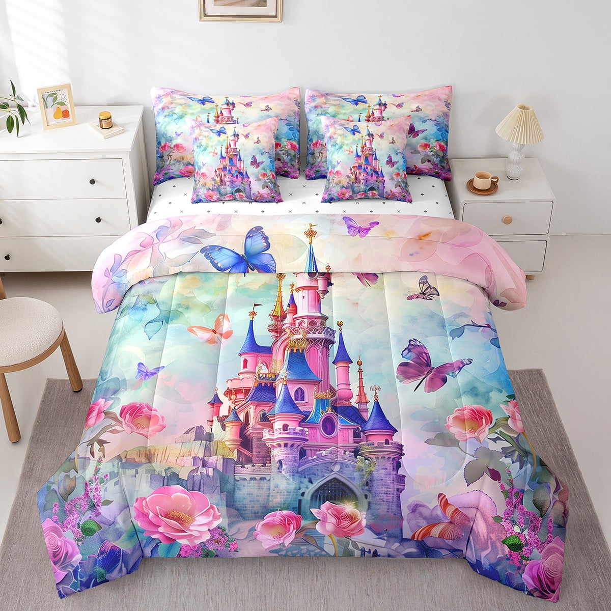 Princess Castle Bedding Comforter Sets 7pcs Chic Butterfly Bed in a Bag ...