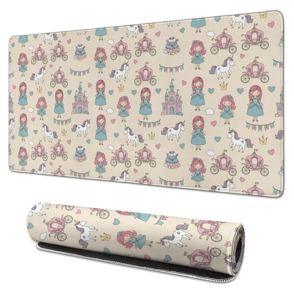 Princess and Castle Beige Pattern Extended Large Mouse Pad, Keyboard ...