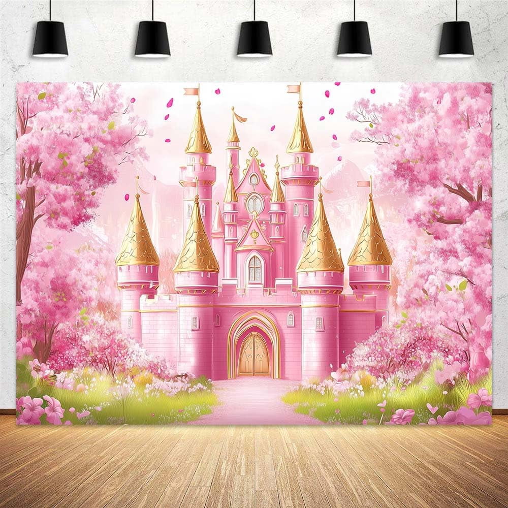Princess Castle Birthday Backdrop Photograph Pastel Watercolor Pink ...
