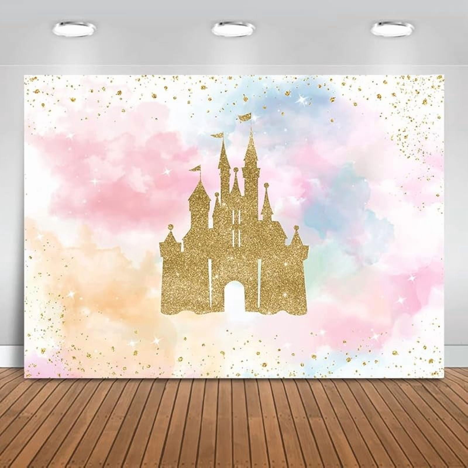 Princess Castle Birthday Backdrop Watercolor Pastel Rainbow Birthday ...