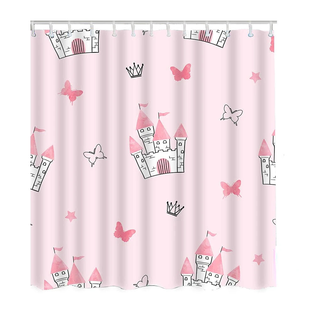 Princess Castle Dotted Shower Curtain Waterproof Girl Bathtub Stalls ...