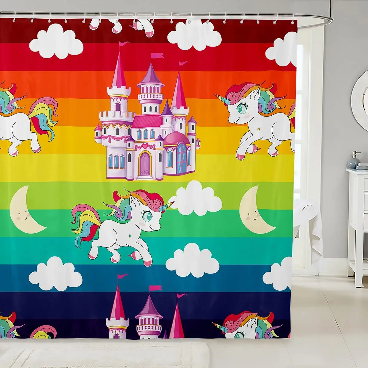 Princess Castle Dotted Shower Curtain Waterproof Girl Bathtub Stalls ...