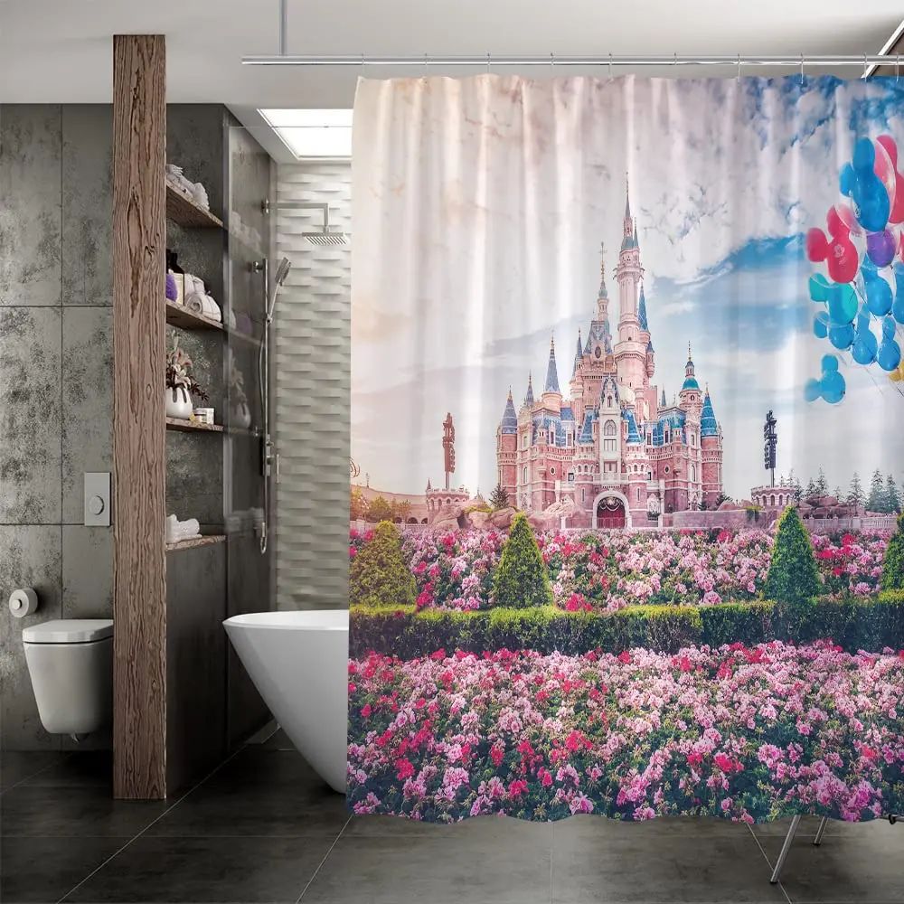 Princess Castle Dotted Shower Curtain Waterproof Girl Bathtub Stalls ...