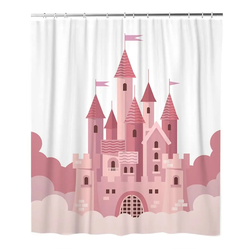 Princess Castle Dotted Shower Curtain Waterproof Girl Bathtub Stalls ...
