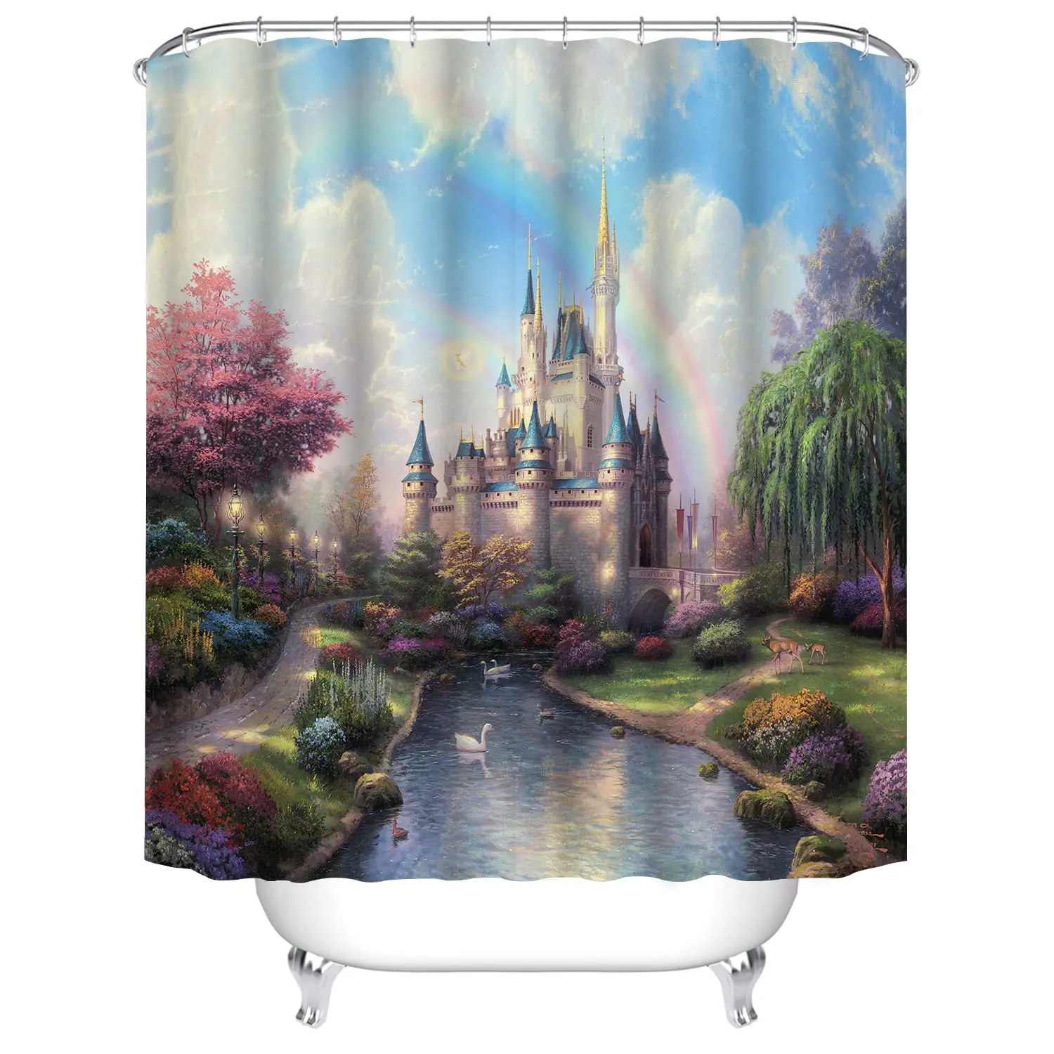 Princess Castle Dotted Shower Curtain Waterproof Girl Bathtub Stalls ...