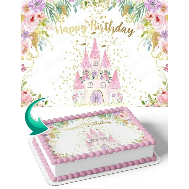 Princess Castle Flowers Girl Edible Image Cake Topper Personalized ...