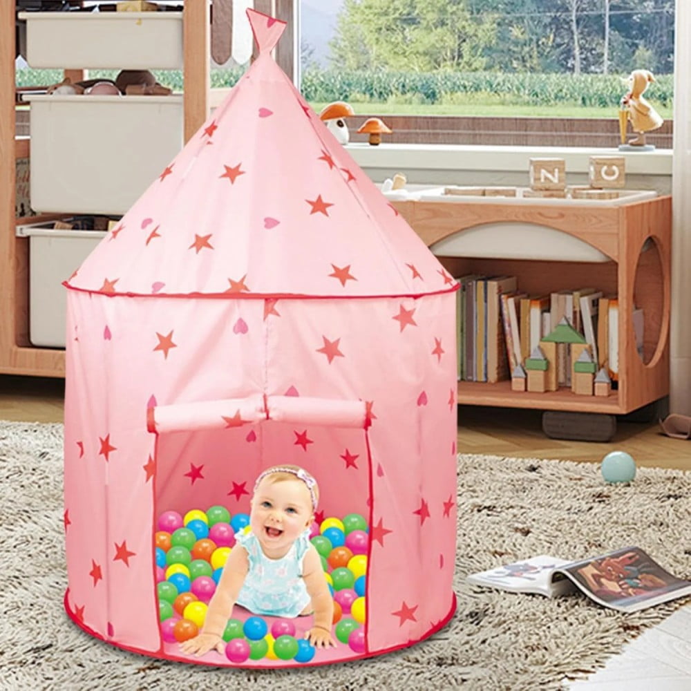 Princess Castle Play Tent for Girls - Pink Foldable Kids Tent with Star ...