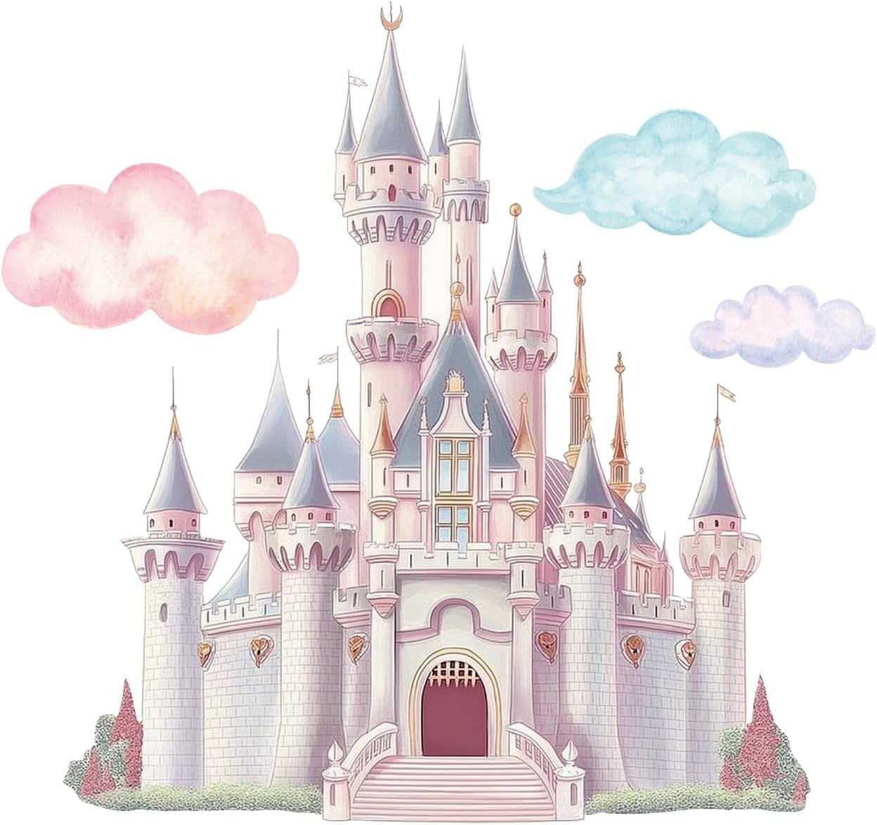 Princess Castle Wall Decals Watercolor Cloud Fairy Castle Wall Sticker ...