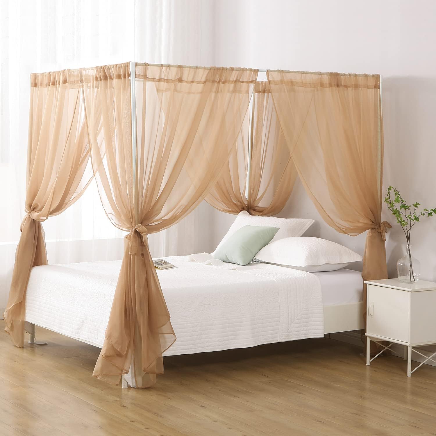 Princess Chiffon Bed Canopy, Canopy Curtains for Queen Bed Adults, 4 ...