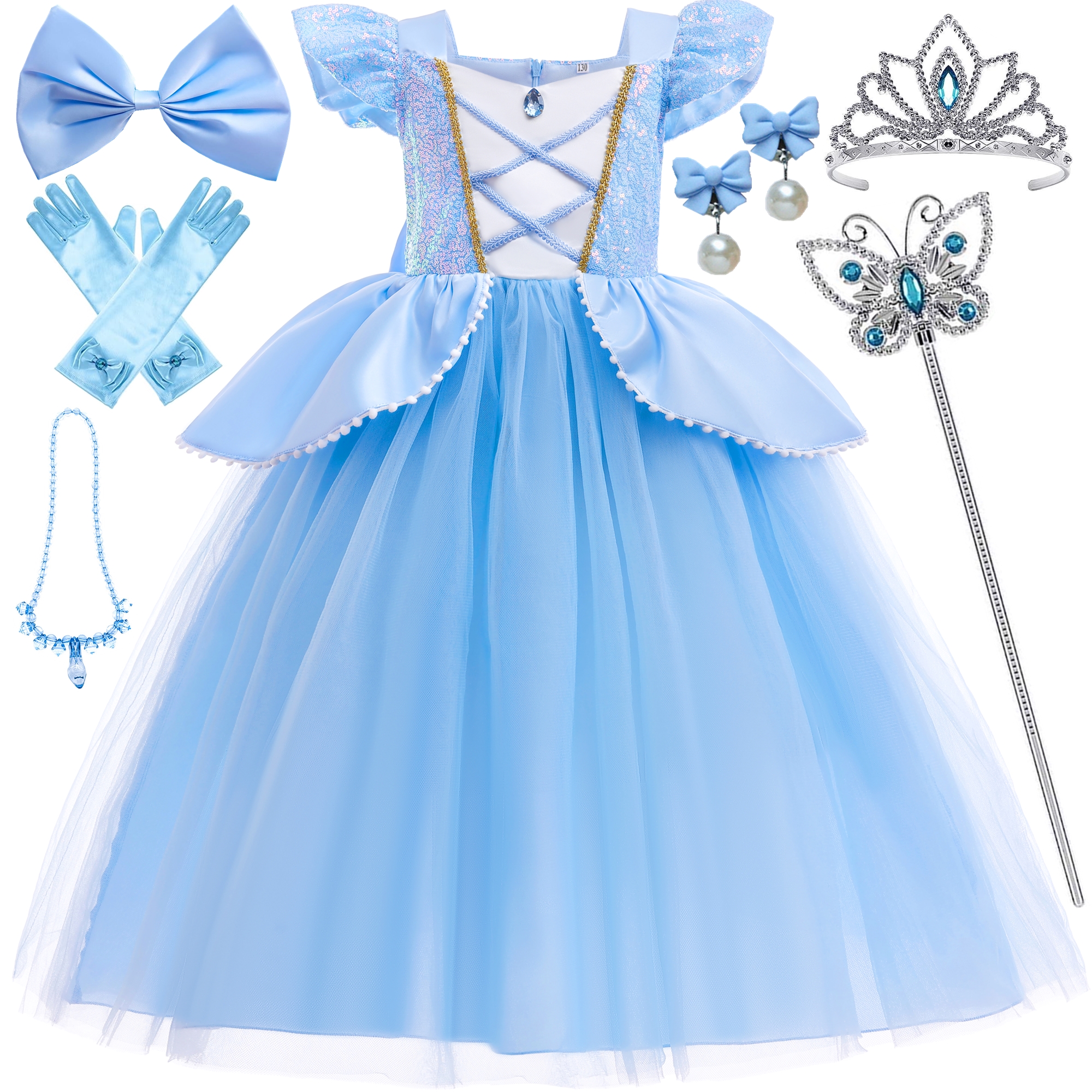 Princess Cinderella Costume Girls Dress Up With Accessories for 3-12 ...