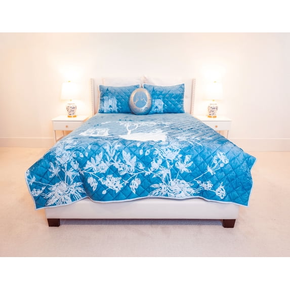Princess Cinderella's Castle, Blue, 3 Piece Quilt and Sham Bedding Set ...