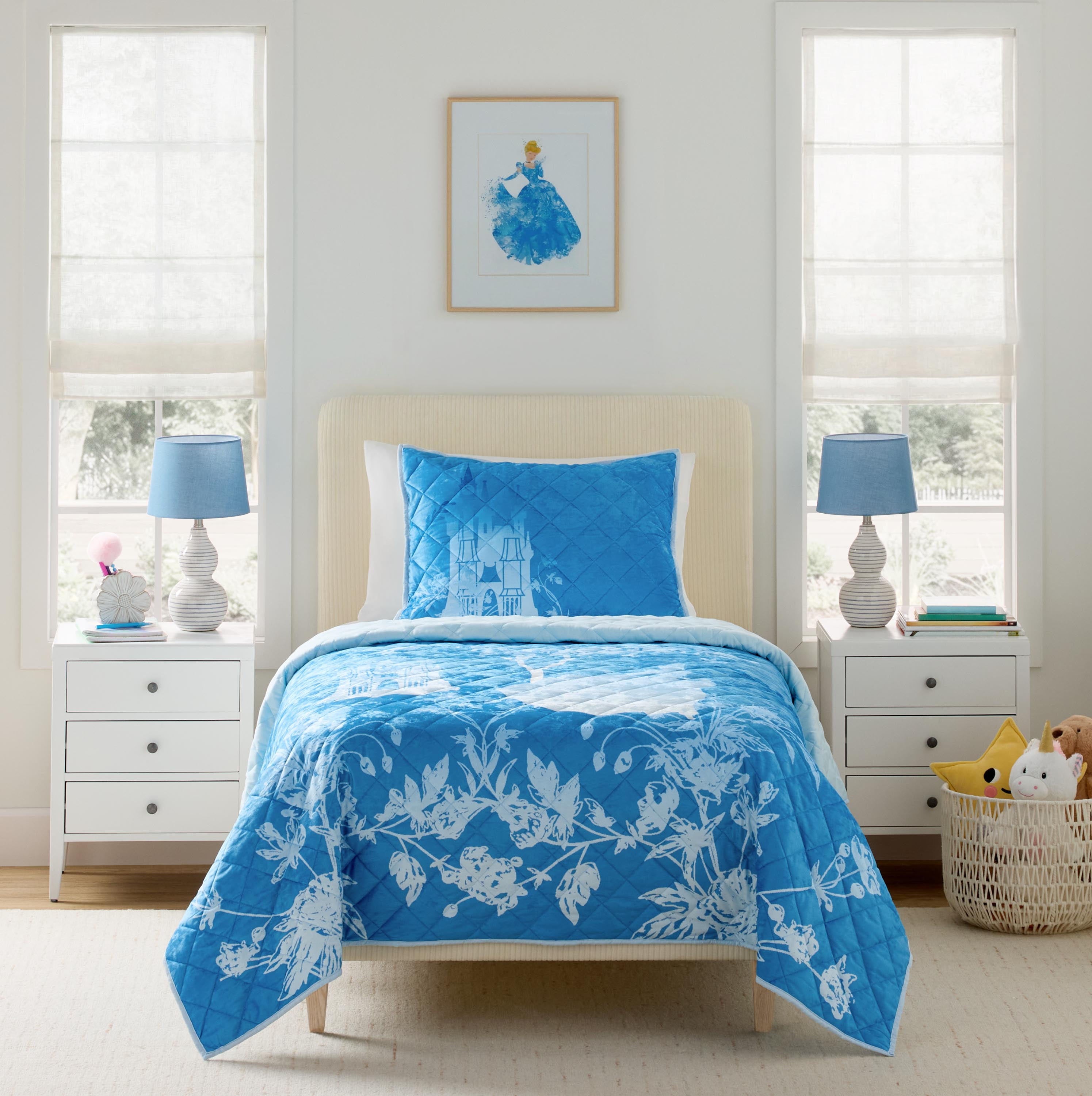 Princess Cinderella's Castle, Blue, 2 Piece Quilt and Sham Bedding Set ...