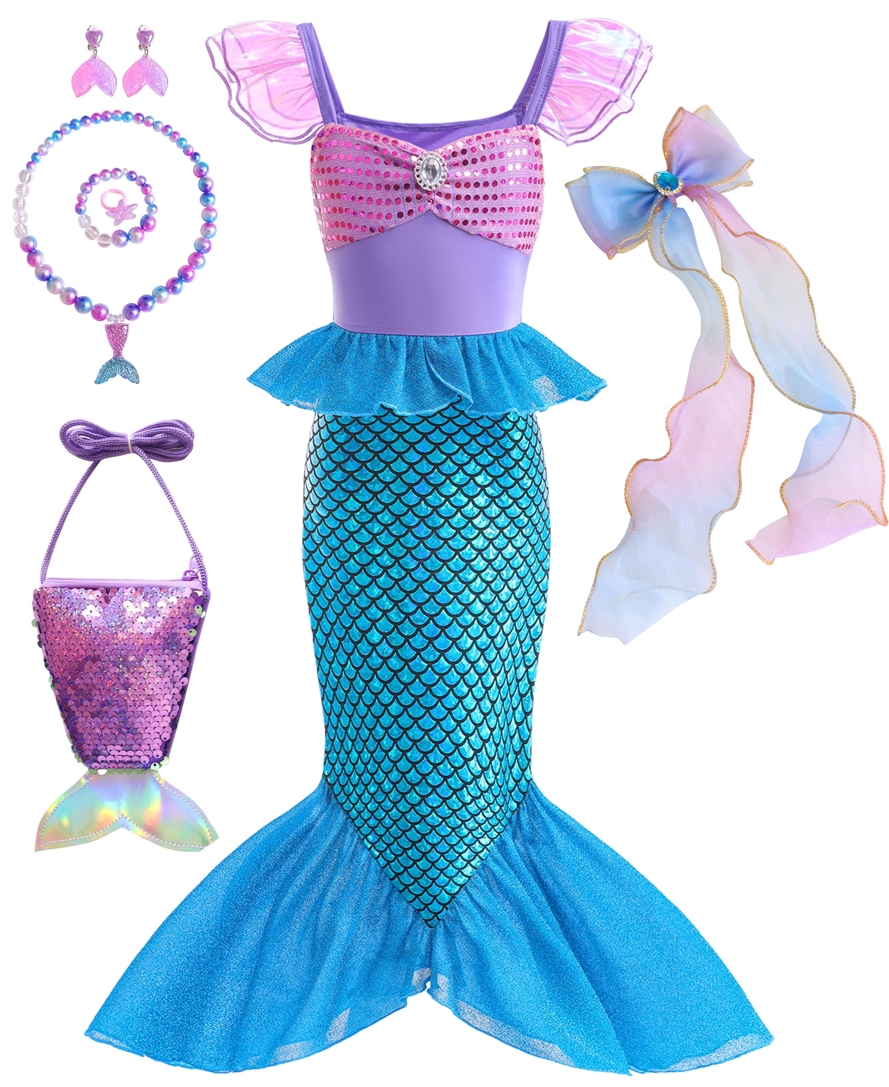 Princess Mermaid Costume for Girls Ariel Dress up Kids Cosplay Outfit ...