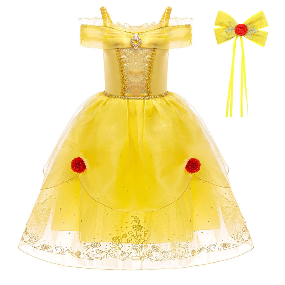Princess Costume for Girls Kids Belle Dress Halloween Cosplay Party ...