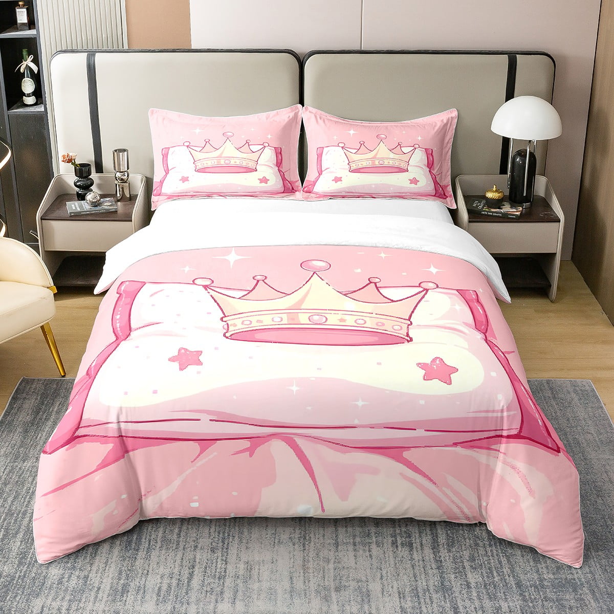 Princess Crown 100% Cotton Duvet Cover Queen Girly Pink Style Bedding ...