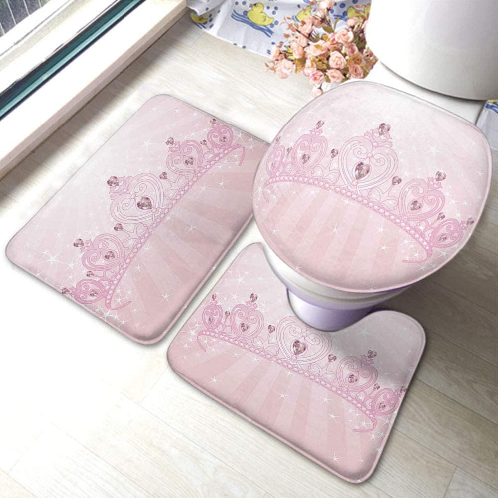 Princess Crown Bath Mat Beautiful Shining Pink Background Bathroom Mat ...
