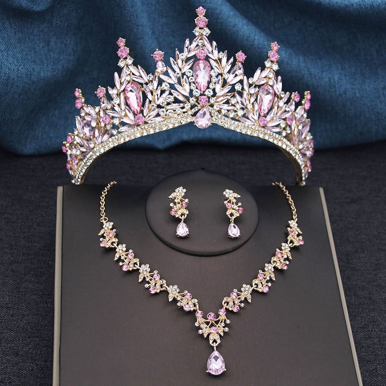 Princess Crown Bridal Jewelry Sets for Women Tiaras and Necklace Earrings Prom Bride Jewelry Set ...