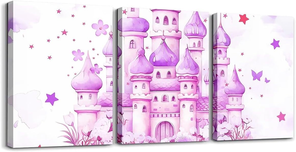 Princess Crown Canvas Wall Art,Purple Girly Dreamy Flowers Canvas Wall ...