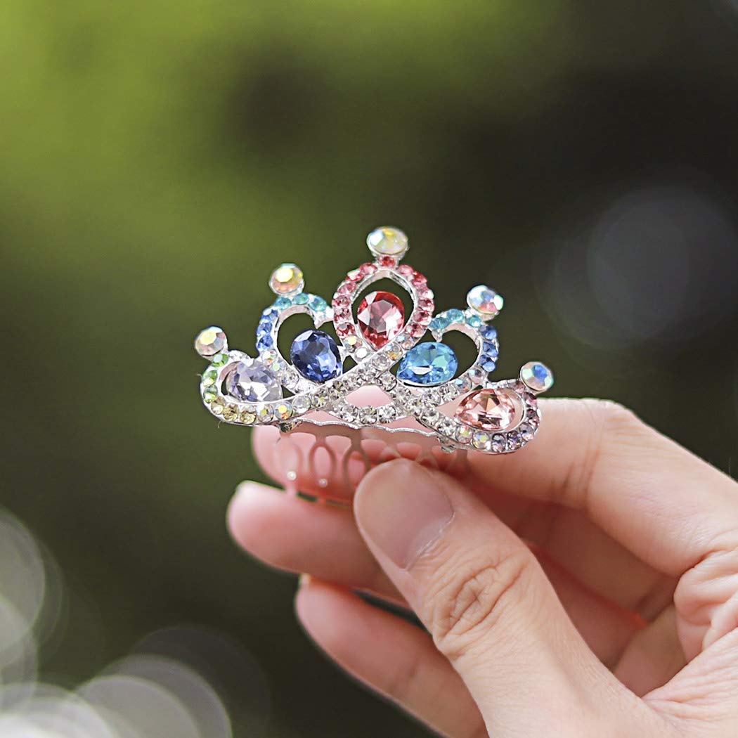 Princess Crown Comb Mini Crystal Tiara Hair Comb Silver Rhinestone ...