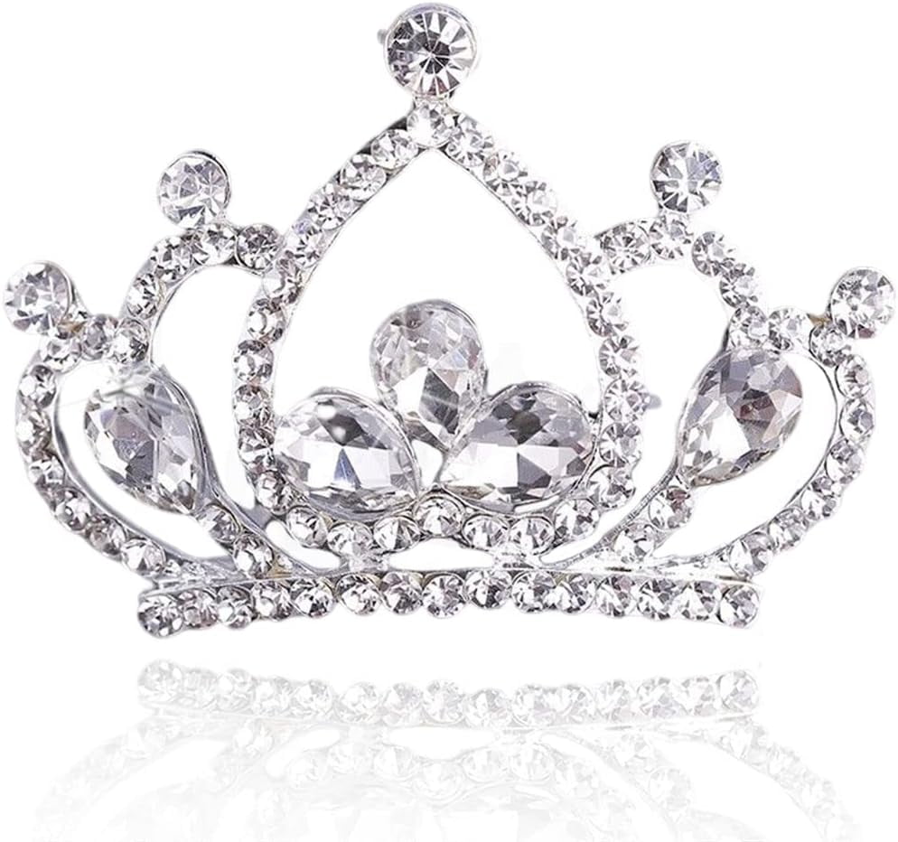 Princess Crown Comb Mini Crystal Tiara Hair Comb Silver Rhinestone ...