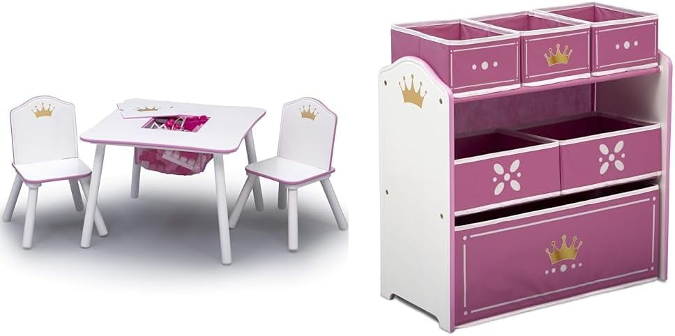 Princess Crown Kids Wood Table and Chair Set with Storage & Princess ...