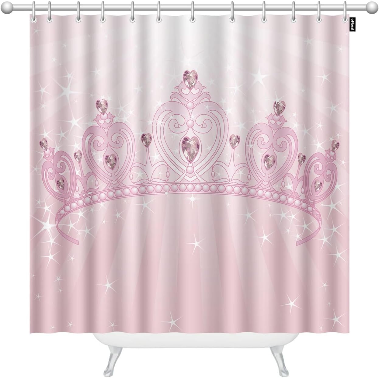 Princess Crown Shower Curtain Set with 12 Hooks Beautiful,Shining,Pink ...