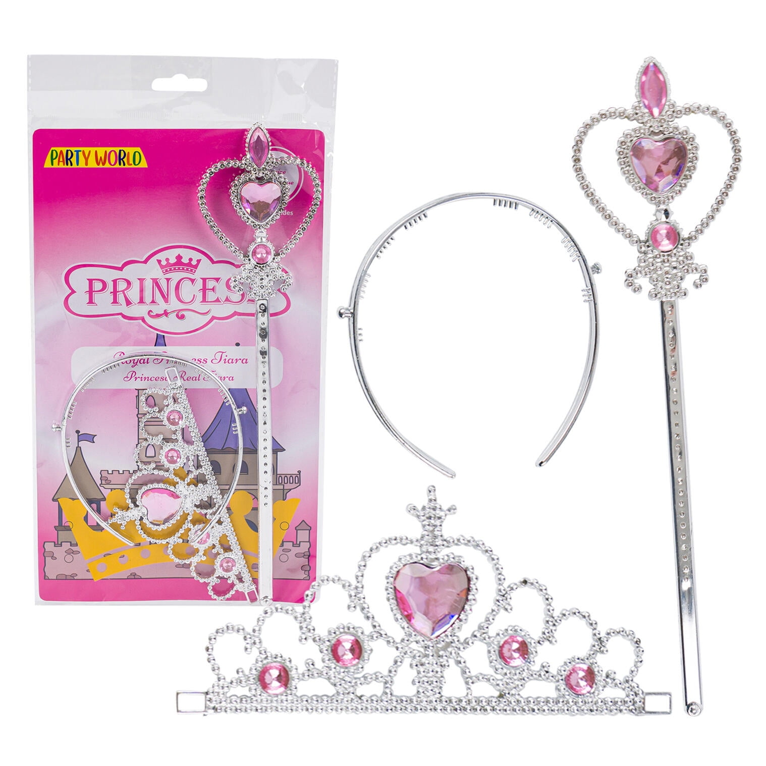 Princess Crown and Wand Set- Silver and Pink - Walmart.com
