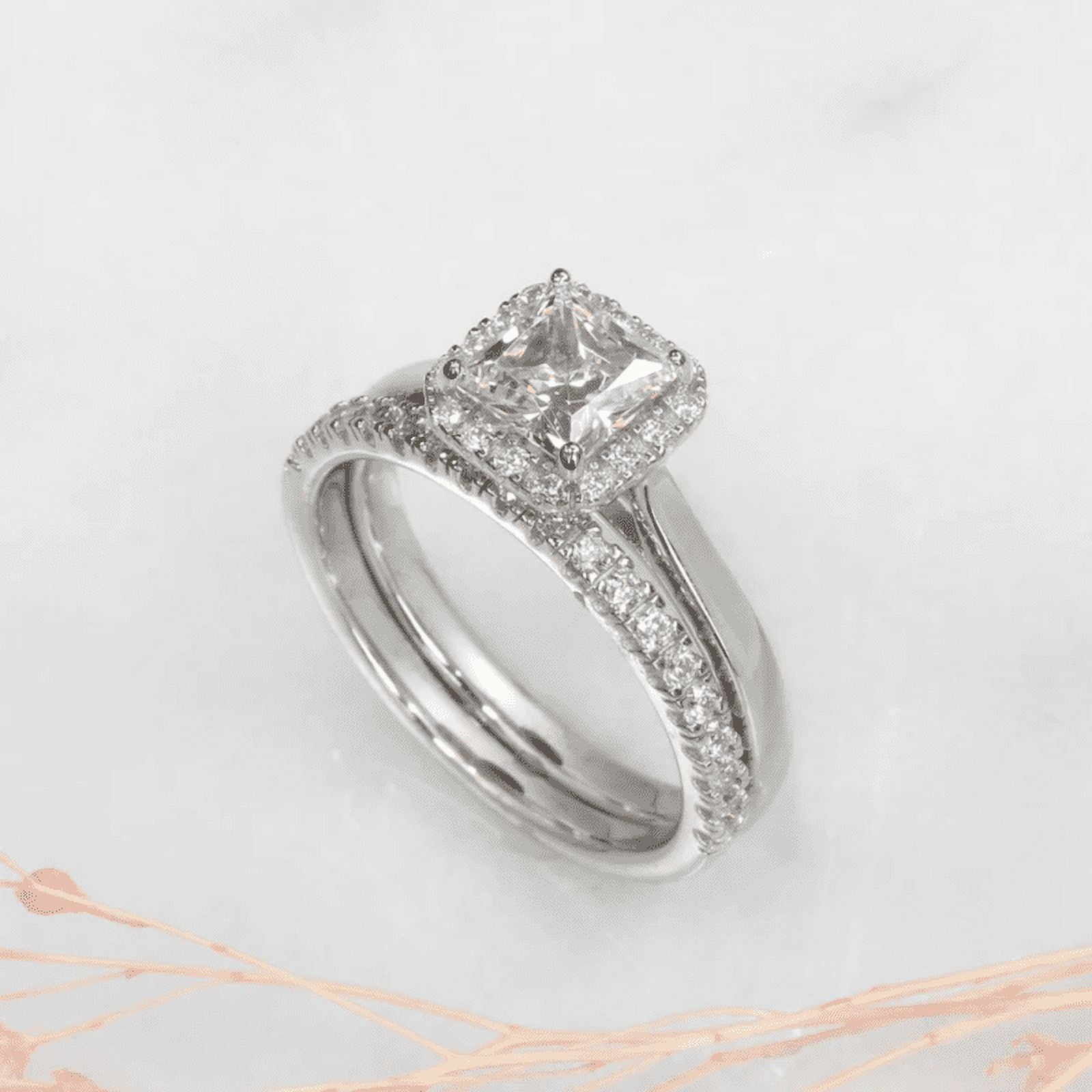 Princess Cut 1.25CT Halo Bridal Ring Set in 925 Sterling Silver- 2 Pcs ...