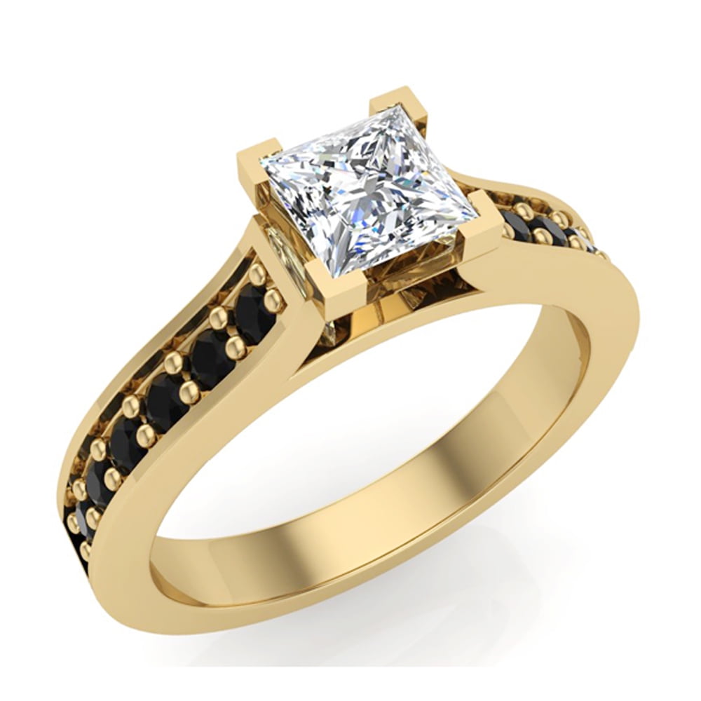Princess Cut Black Diamond Rings Gift Ring Box Authenticity Cards 3/4 ...