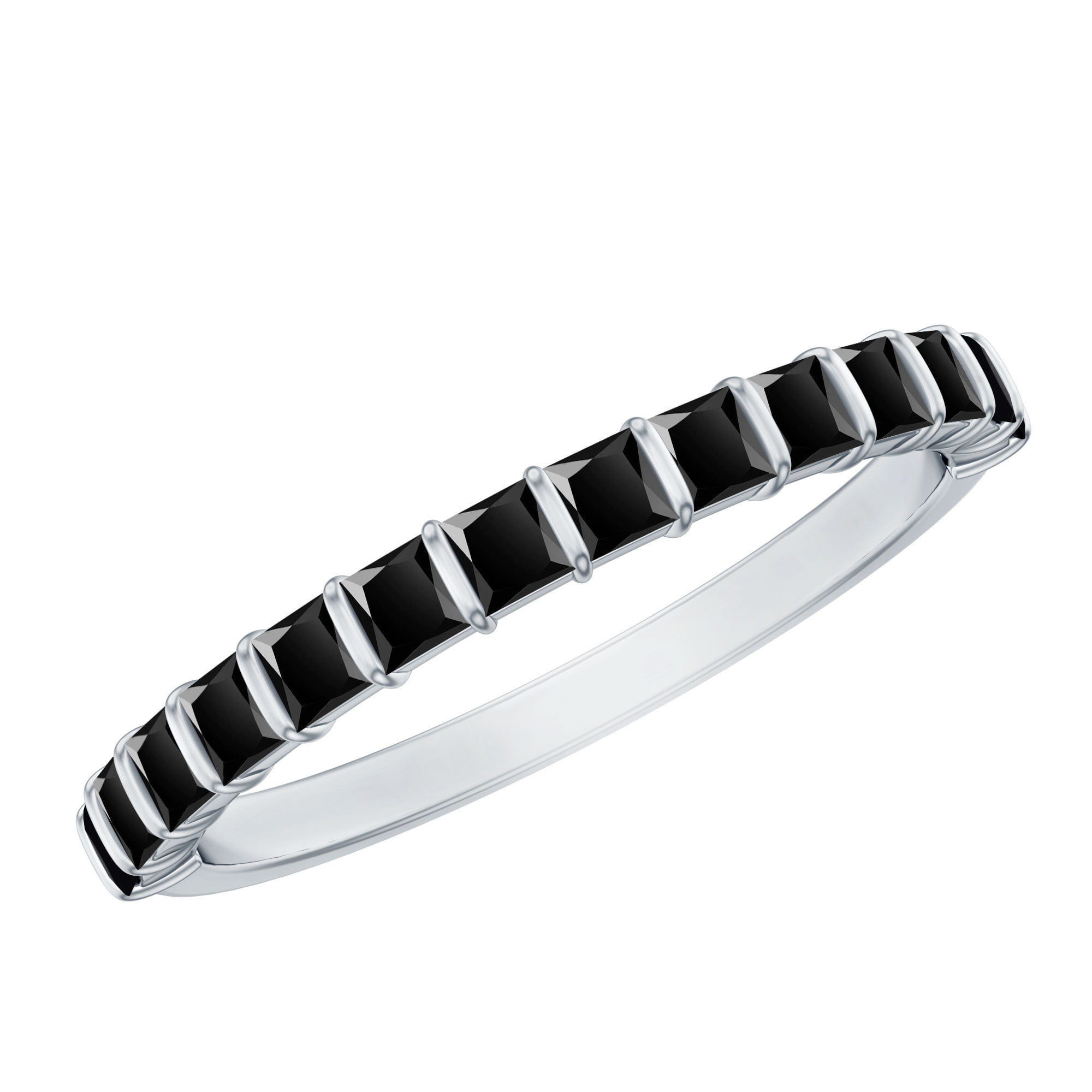 Princess Cut Black Onyx Half Eternity Ring for Women (1.75 CT, AAA ...