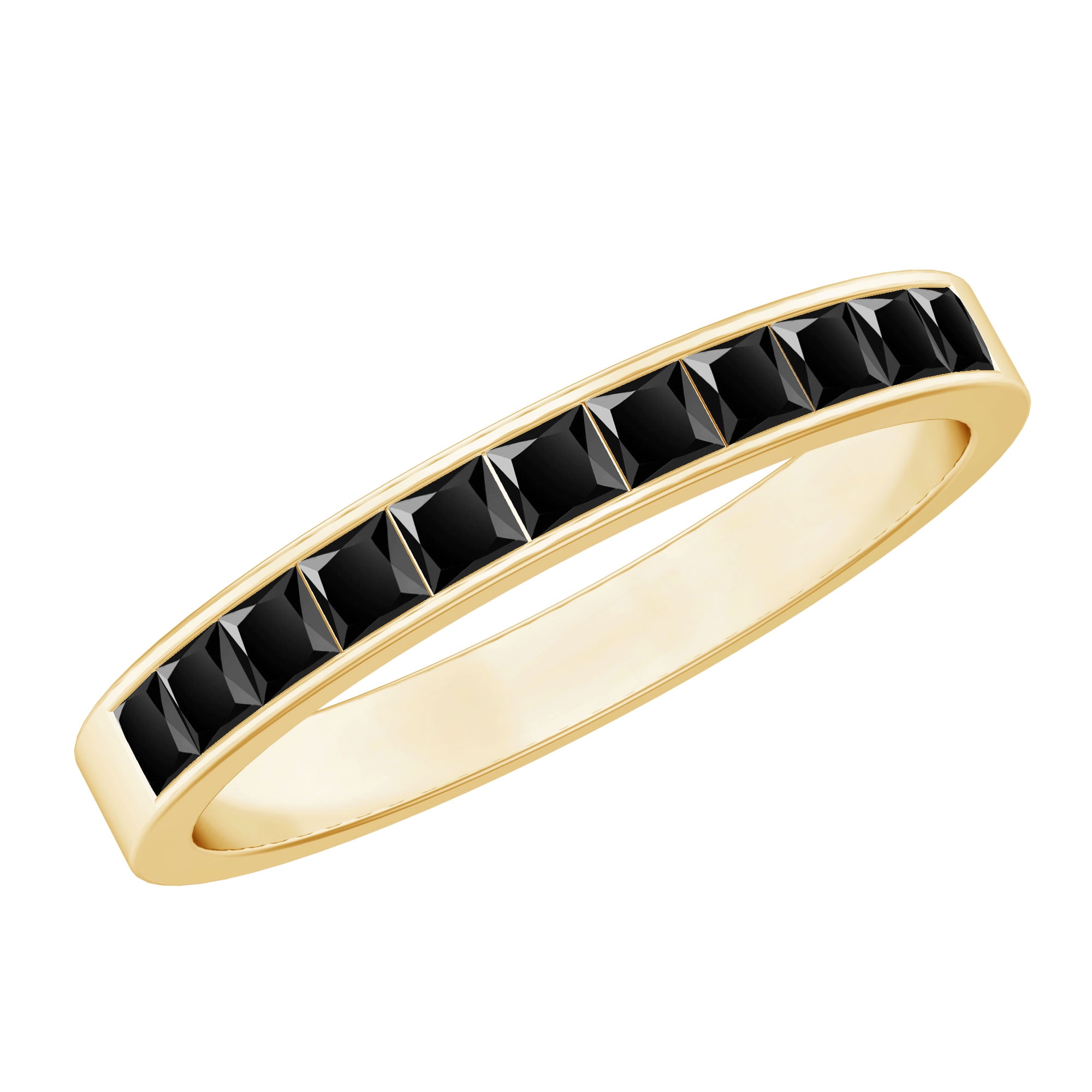Princess Cut Black Onyx Semi Eternity Ring in Channel Setting (1.25 CT), 14K Yellow Gold, US 13. ...