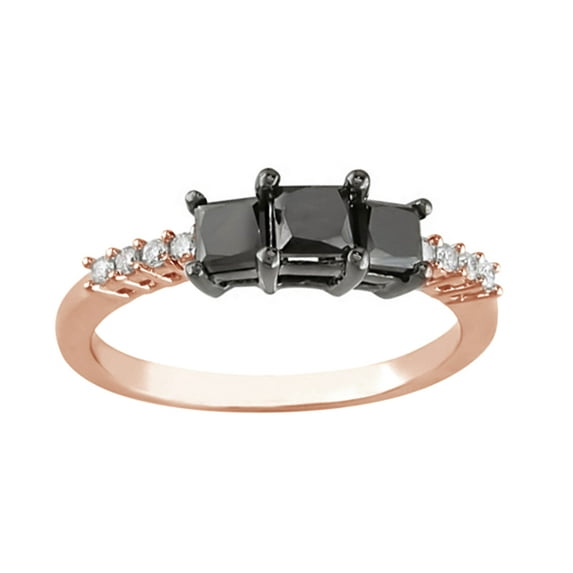 AFFY Princess Cut Black & White Natural Diamond Accents Three Stone ...